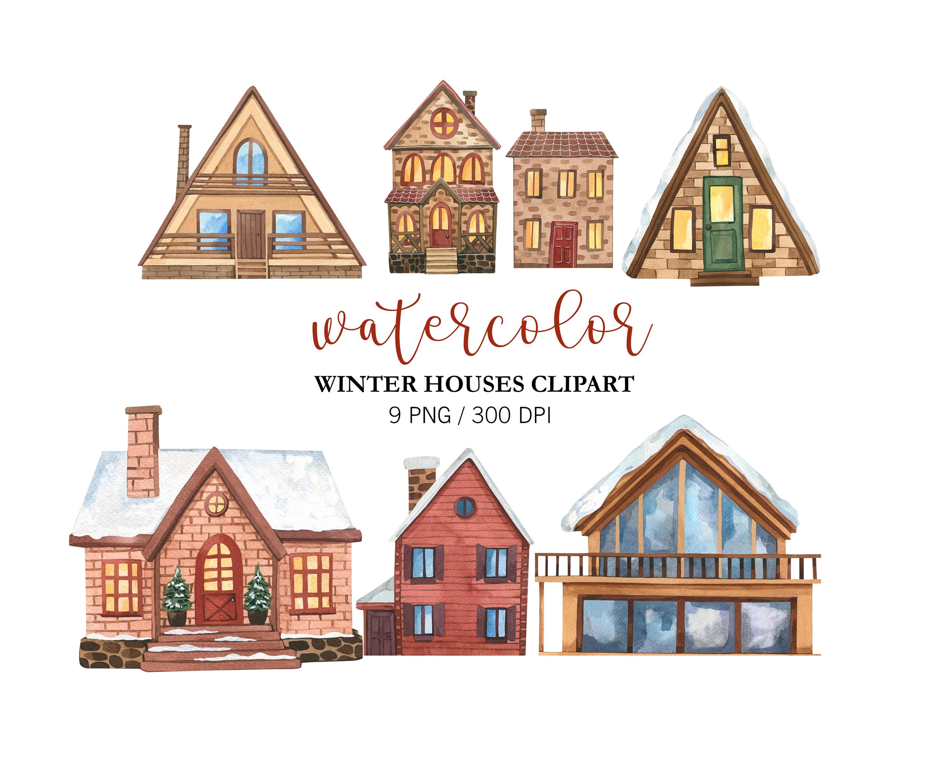 Watercolor House Clipart, Christmas Clipart, Christmas Decor, Winter ...
