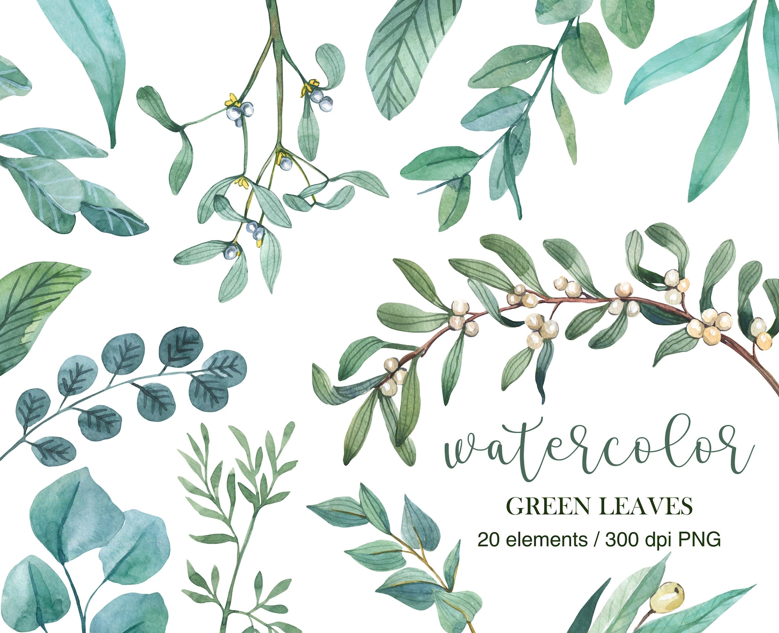 Watercolor Greenery Clipart Greenery Clipart Green Foliage - Etsy