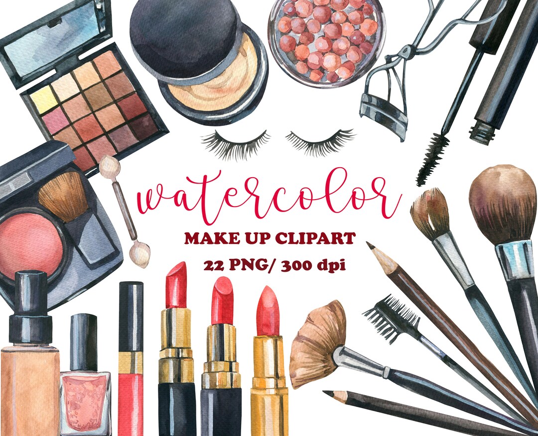 Watercolor Make up Clipart, Cosmetics Clipart, Beauty Clipart, Fashion ...