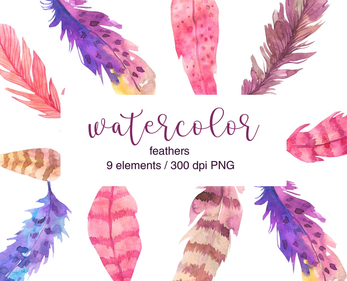 Watercolor Feathers Clipart Watercolour Feathers Hand | Etsy