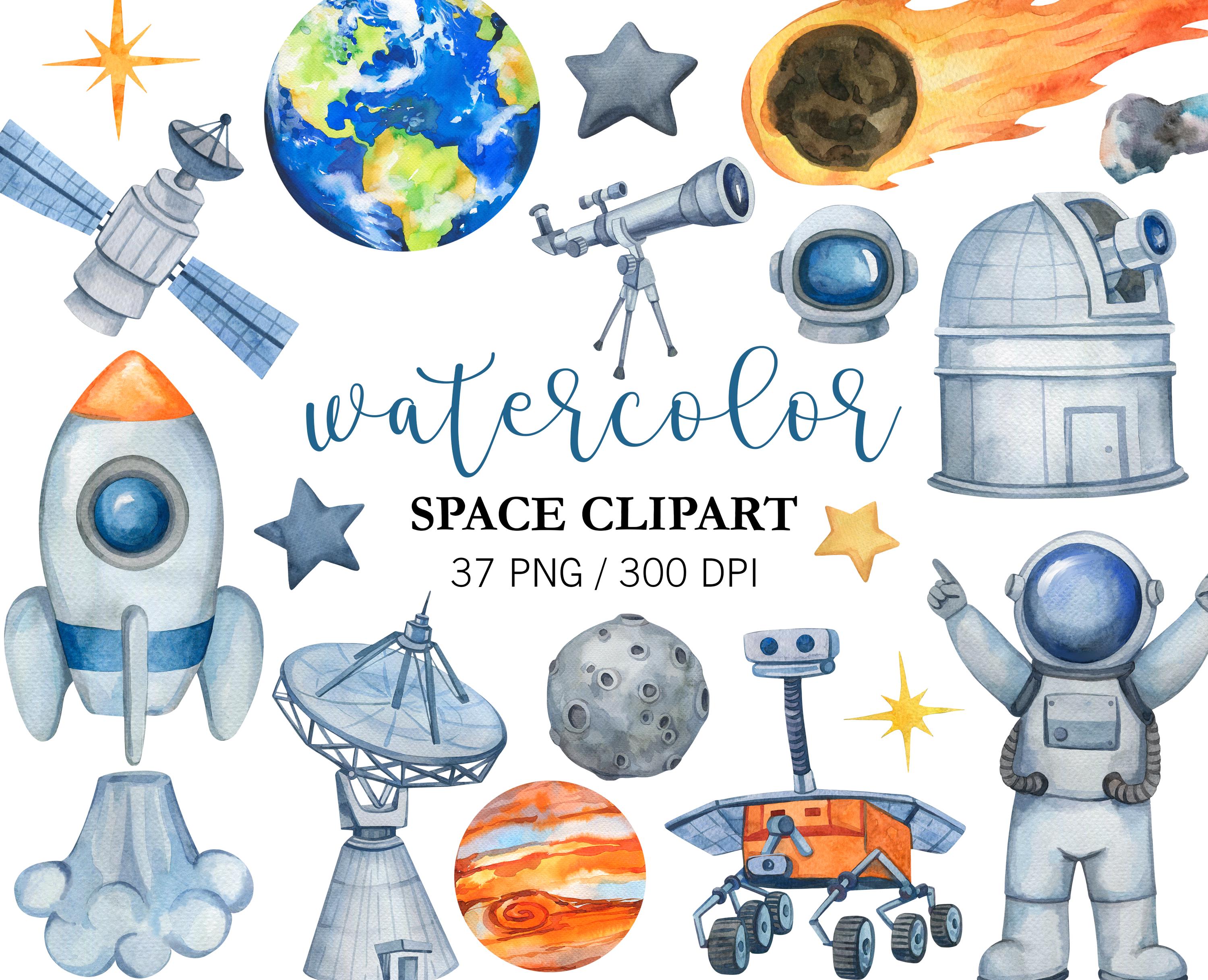 Watercolor Space Clipart PNG, Cute Hand Painted Planets & Galaxy Set ...