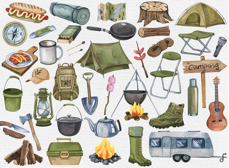 Watercolor Camping Clipart, Travel Clipart, PNG, Adventure, Family ...