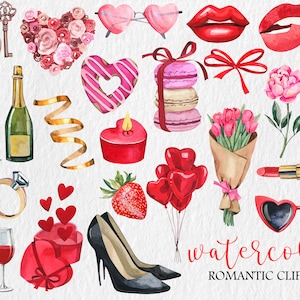 Watercolor Valentines Day Clipart, Romantic Clipart, Wedding Clipart ...