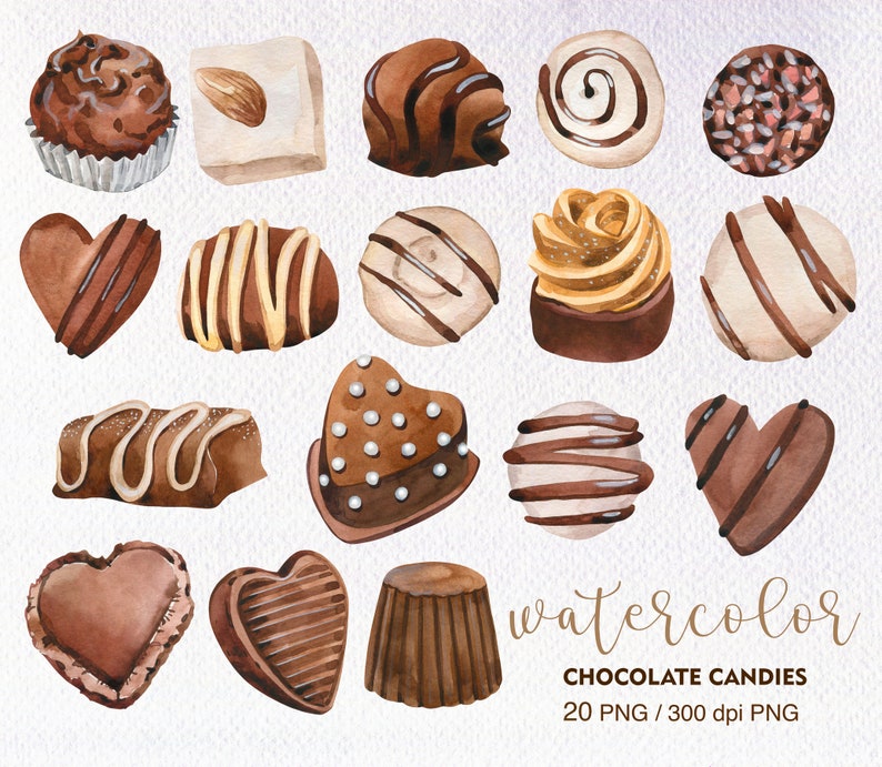 Watercolor Chocolate Candy Clipart Watercolor Dessert - Etsy