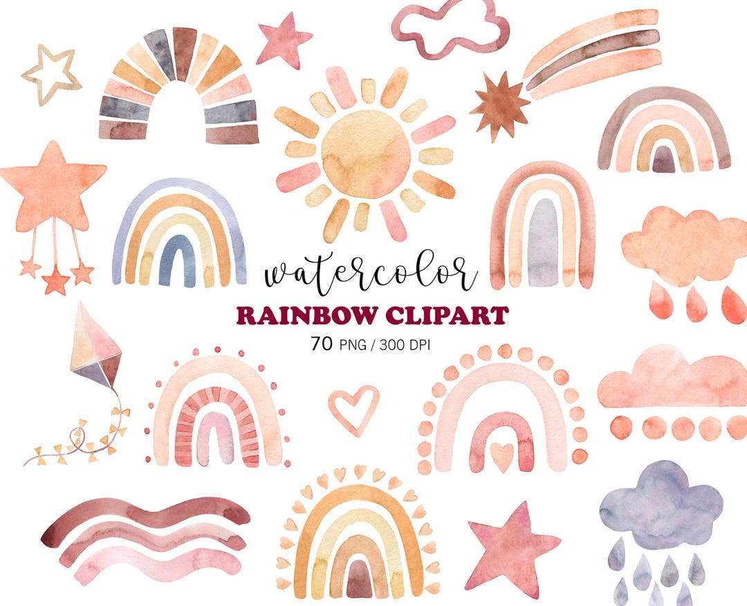 Watercolor Rainbow Clipart, Nursery Wall Art, Baby Shower Clipart, Boho ...