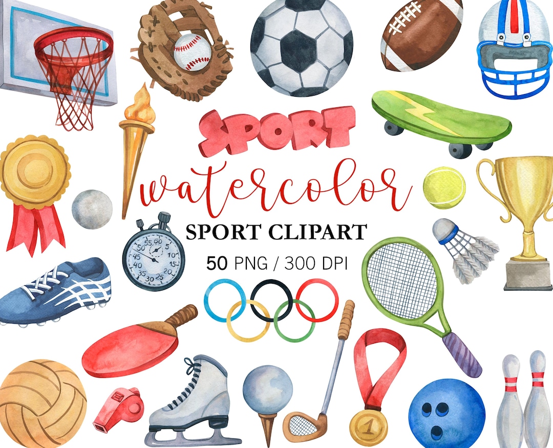 Watercolor Sport Clipart Sport Stickers, Sports Illustration ...