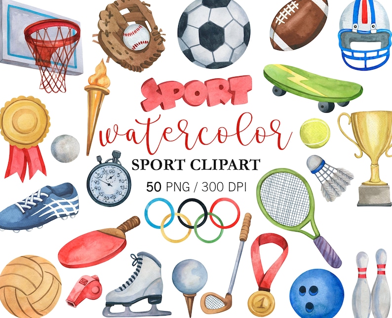 Watercolor Sport Clipart Sport Stickers, Sports Illustration ...