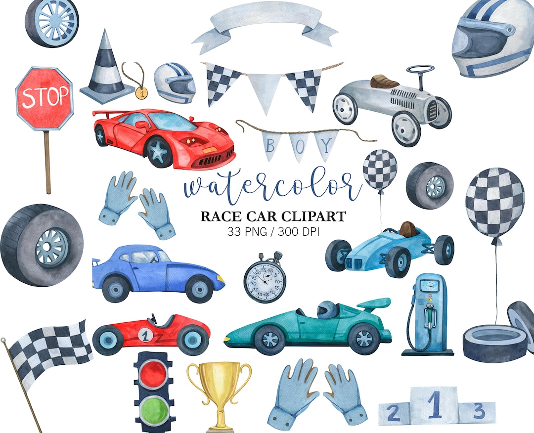 Watercolor Race Car Clipart PNG, Baby Boy Nursery Decor, Hand Painted ...