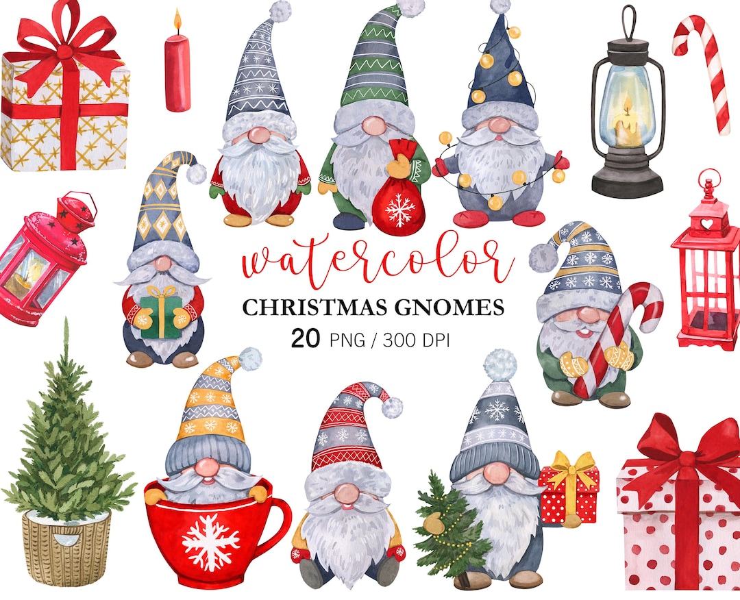 Watercolor Christmas Gnomes Clipart PNG, Hand Painted Nordic Holiday ...
