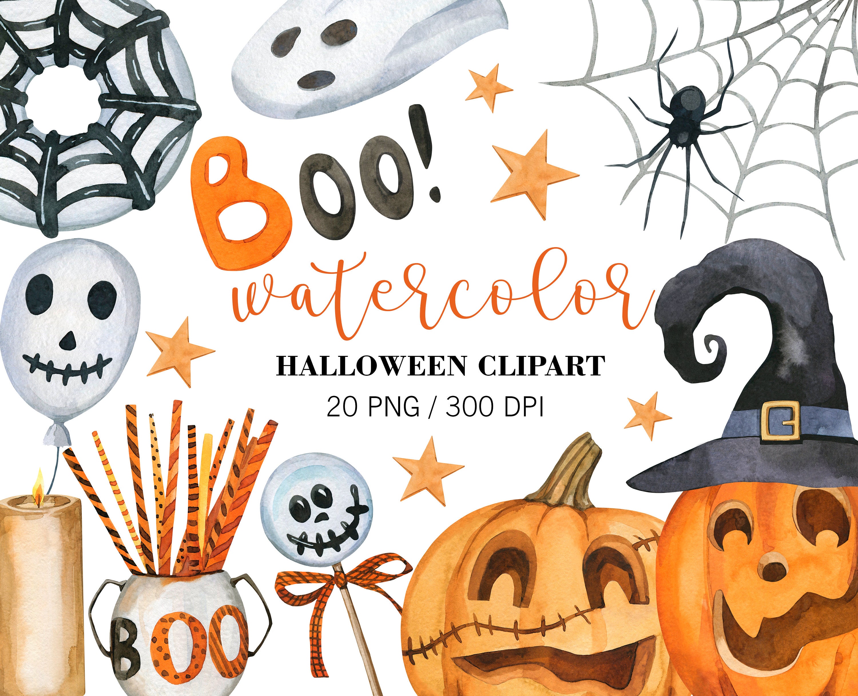 Watercolor Halloween Clipart Halloween Party Decor Halloween - Etsy