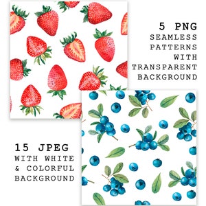 Watercolor Berries Seamless Pattern, Berry Digital Paper, Strawberry ...
