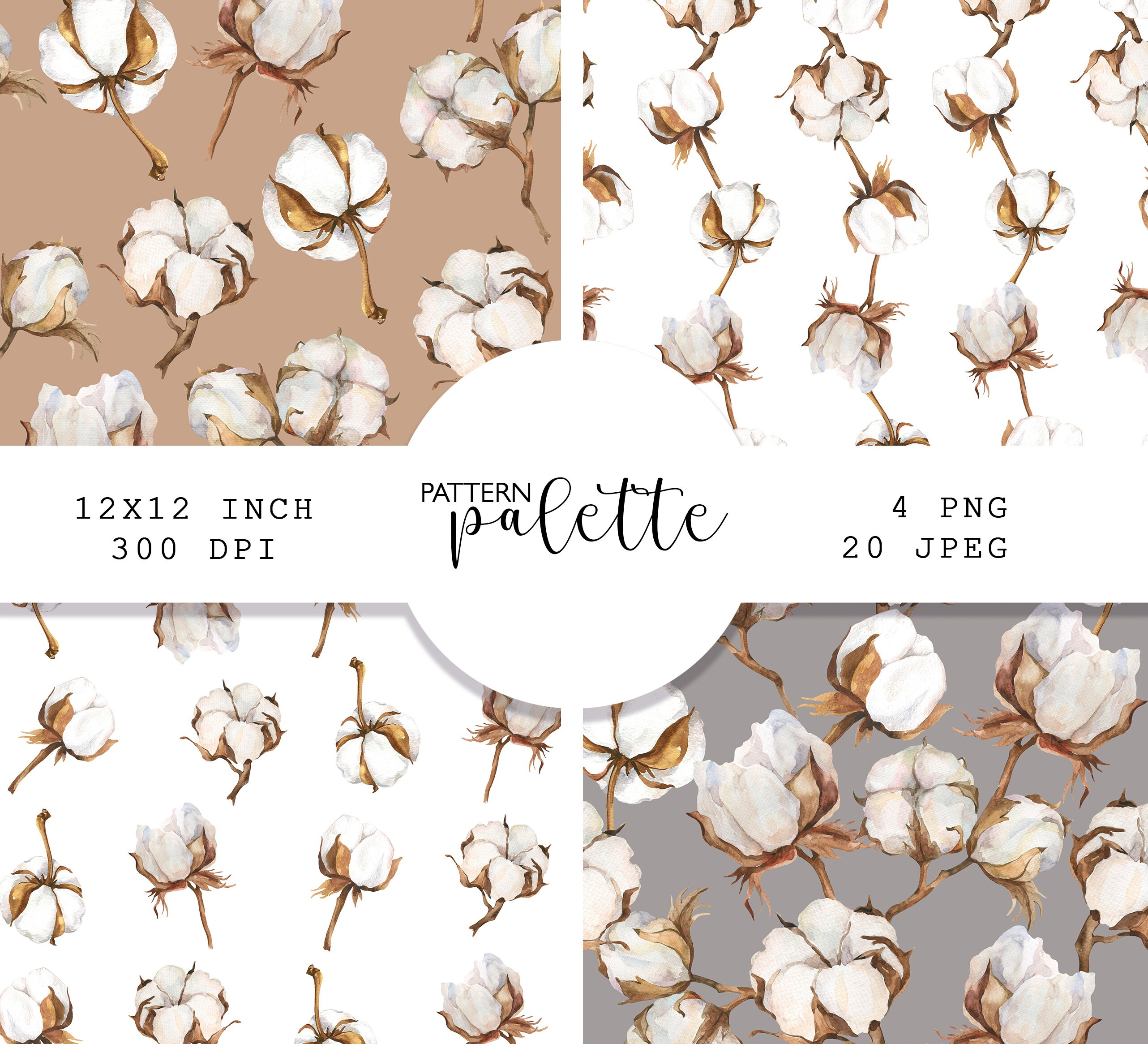 Watercolor Cotton Seamless Pattern Cotton Plant Pattern | Etsy