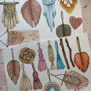 Watercolor Macrame Clipart, Boho Clipart, PNG, Rainbow Macrame, Macrame ...