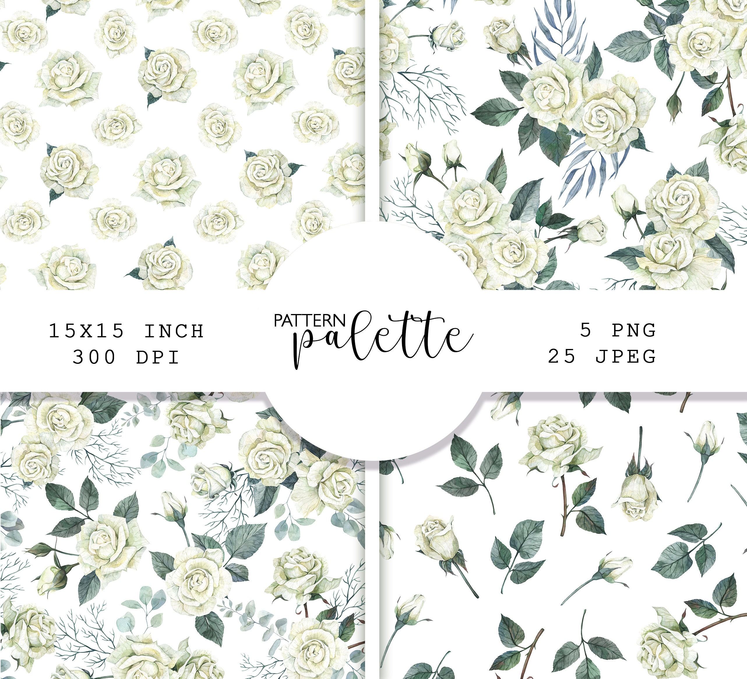 Watercolor White Roses Pattern Floral Digital Paper - Etsy
