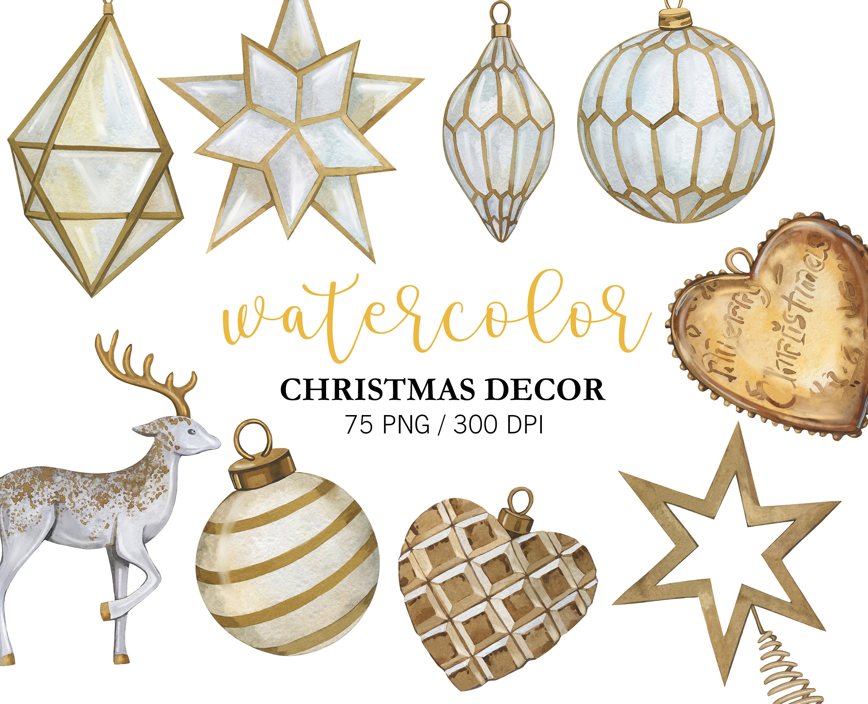 Watercolor Gold Christmas Clipart Christmas Decor PNG Gold - Etsy