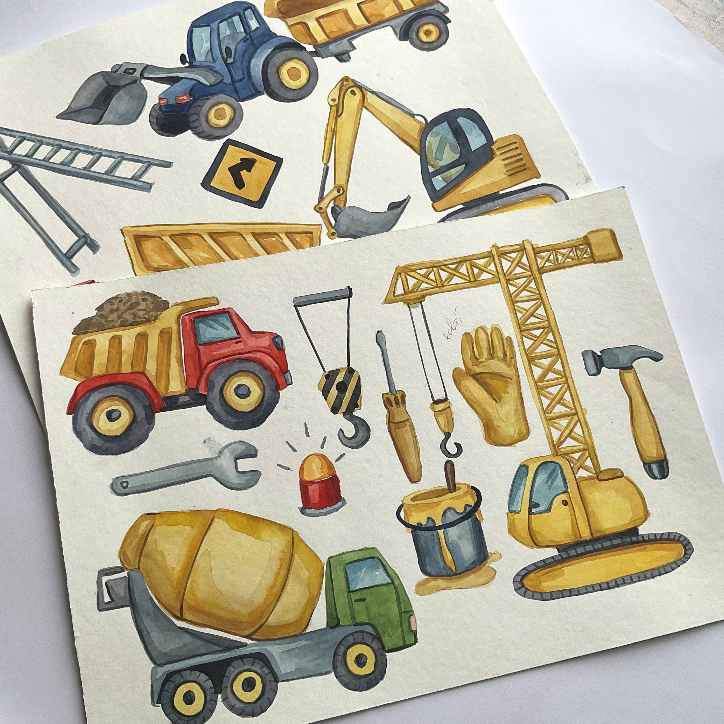 Watercolor Construction Truck Clipart PNG Vehicle Set Hand Painted ...