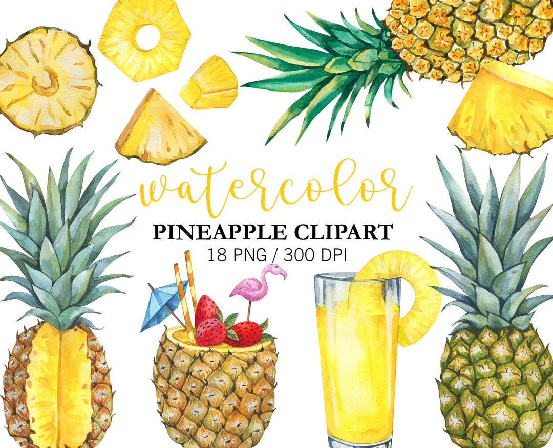 Watercolor Pineapple Clipart, Tropical Fruits Clipart, Summer Beach ...