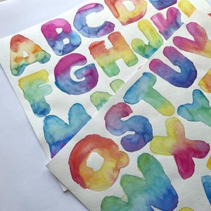 Watercolor Rainbow Alphabet Clipart, Alphabet PNG, Watercolor Separate ...