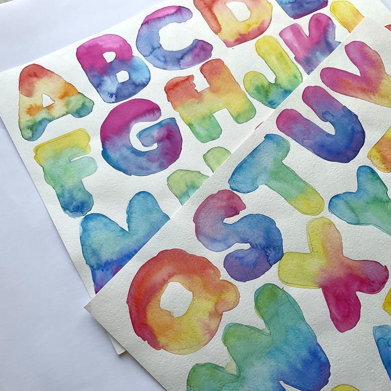 Watercolor Rainbow Alphabet Clipart, Alphabet PNG, Watercolor Separate ...