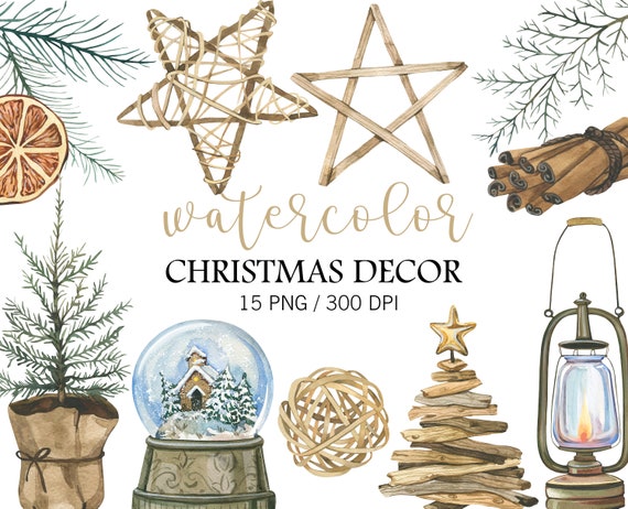 Watercolor Christmas Decor Clipart Christmas Tree Winter | Etsy