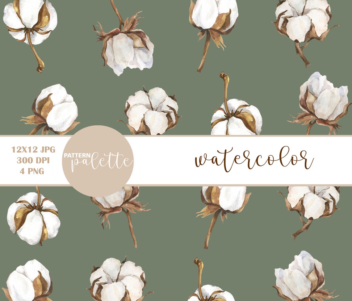 Watercolor Cotton Seamless Pattern Cotton Plant Pattern | Etsy