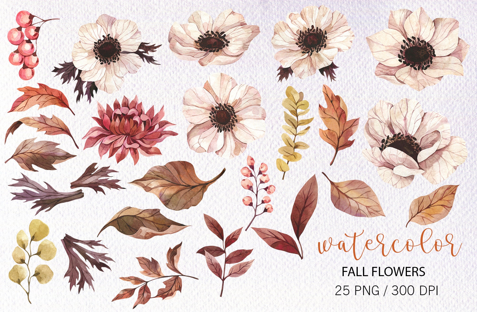 Watercolor Fall Clipart Floral Clipart Autumn Flowers | Etsy