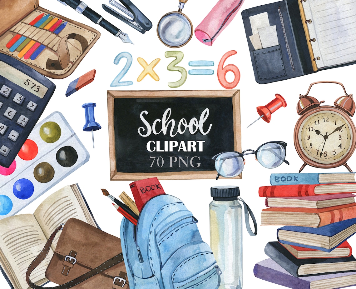 Watercolor School Clipart Back to School PNG Teacher | Etsy