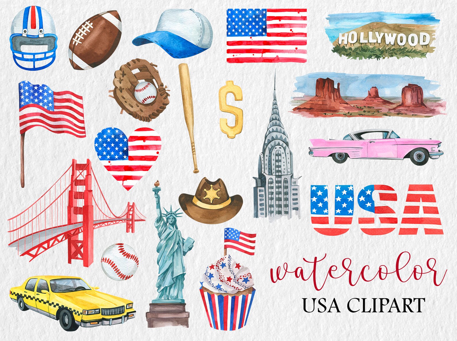 Watercolor USA Clipart, America Clipart, Independence Day Clipart ...