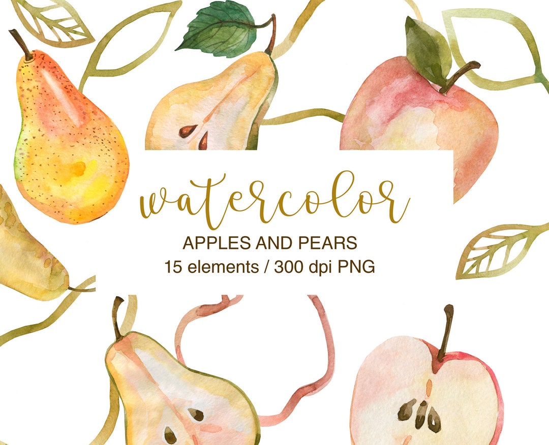 Watercolor Apple Clipar, Fall Clipart, Autumn Fruits Clipart, Pears ...
