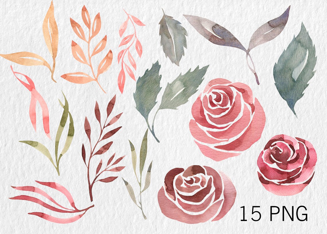Watercolor Flowers Clipart Roses Floral Wedding Clipart - Etsy