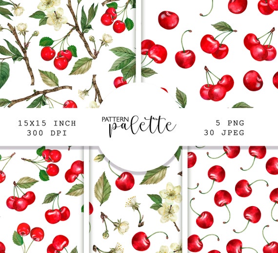 Summer papers Red cherry patterns Seamless patterns Watercolor paper ...