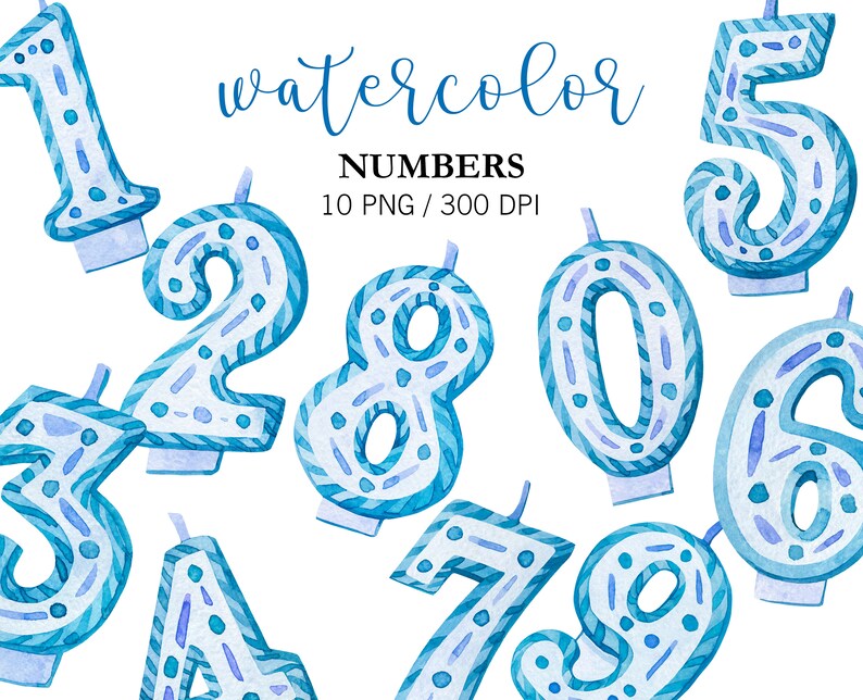 Watercolor Birthday Party Clipart, BIG SET, Birthday Blue Decor ...