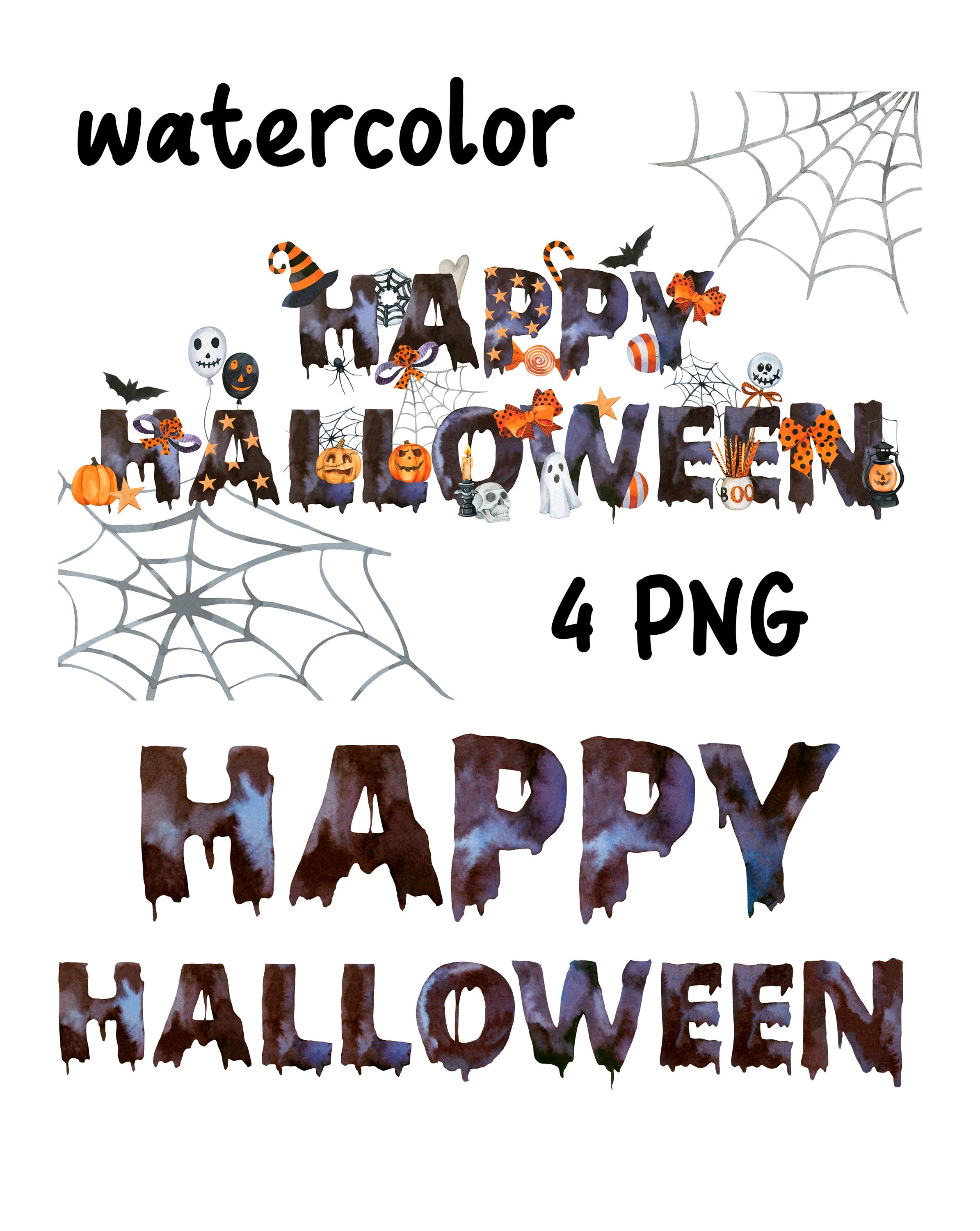 Watercolor Happy Halloween Text Banner, PNG, Halloween Clipart, Autumn ...