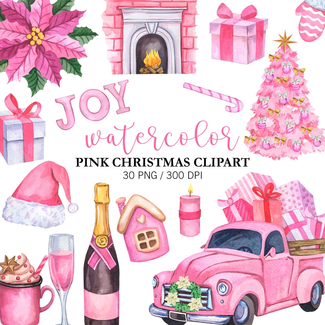 Watercolor Pink Christmas Clipart, Christmas PNG, Watercolor Christmas ...