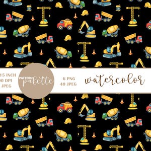 Watercolor Construction Truck Seamless Patterns Construction Digital ...