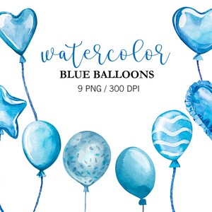 Watercolor Birthday Party Clipart, BIG SET, Birthday Blue Decor ...