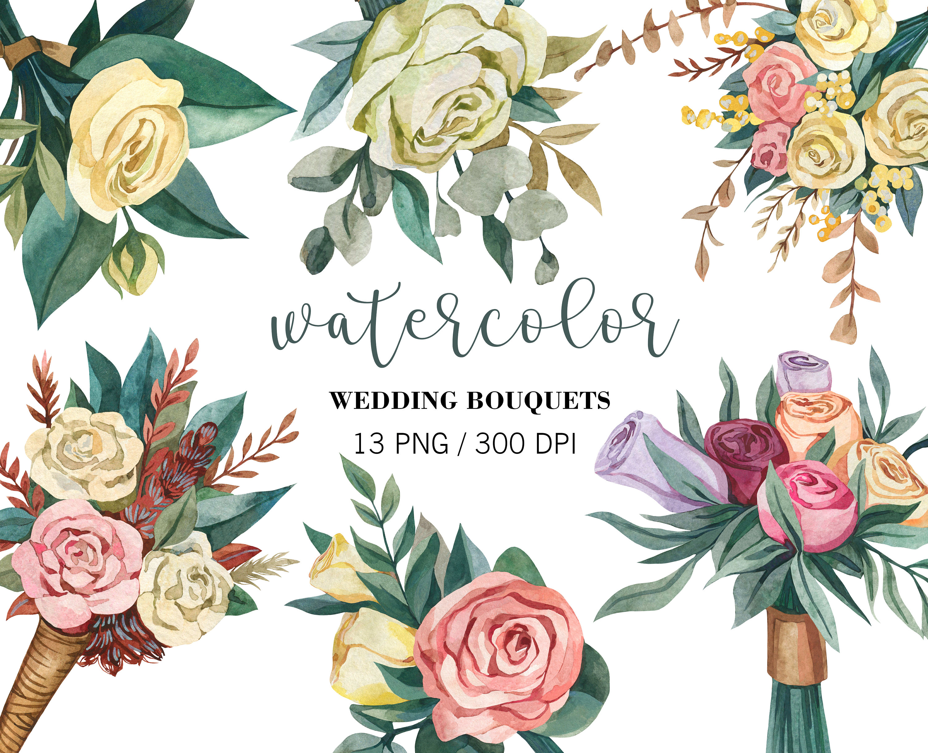 Watercolor Wedding Bouquets Wedding Clipart Floral Decor - Etsy Singapore