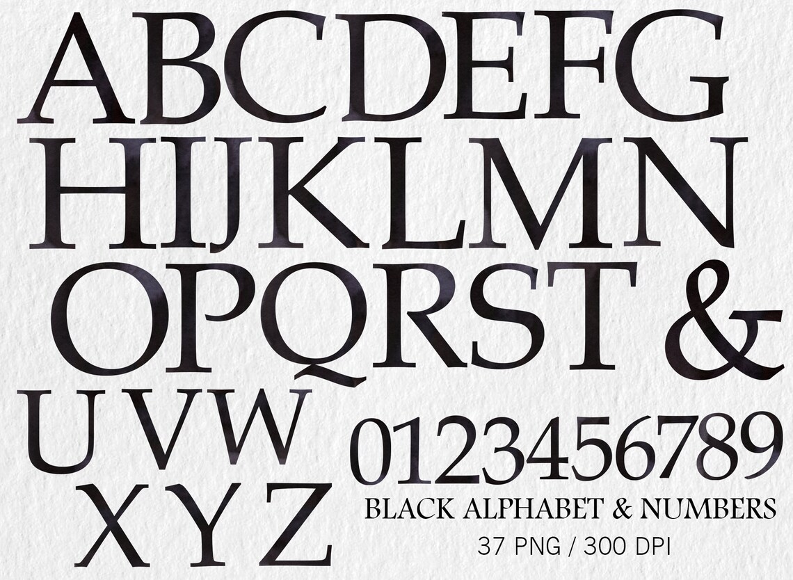 Watercolor Black Alphabet Clipart, Alphabet PNG, Black Separate Letters ...
