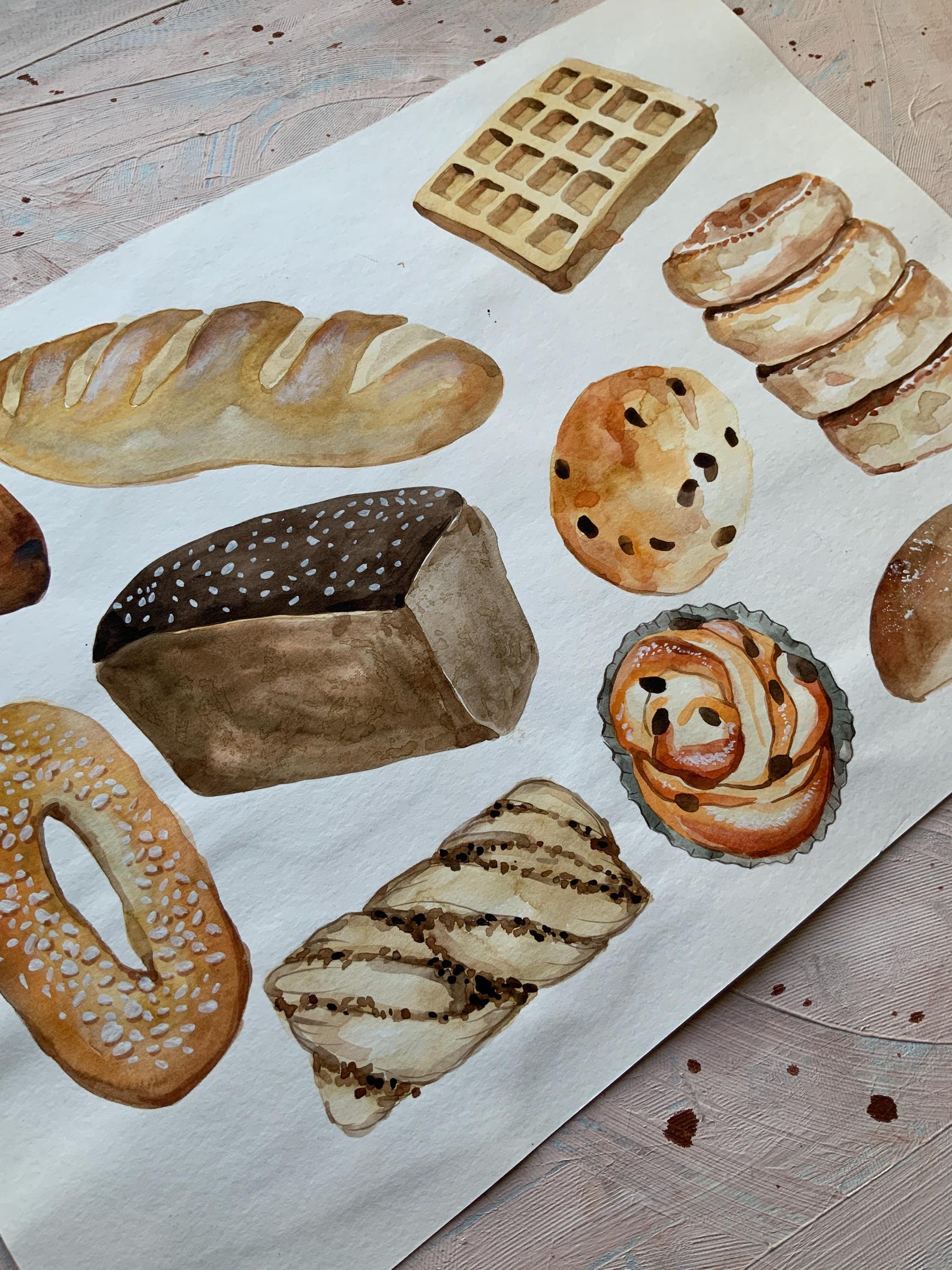 Watercolor Bread Supplies, PNG, Bakery Clipart, Bread Rolls, Buns ...