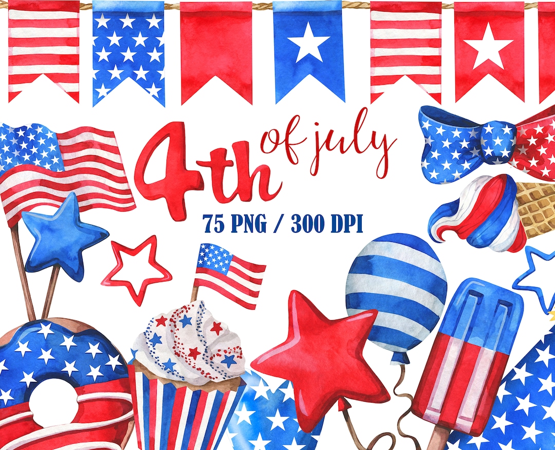 Watercolor 4th July Clipart, Independence Day Clipart, Patriotic Color ...