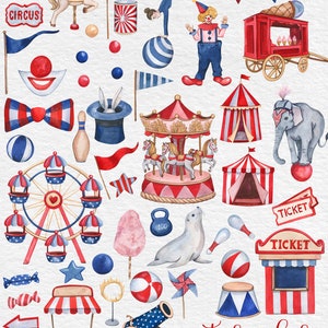 Watercolor Circus Clipart: Carnival Animals, Tent, Carousel PNG ...
