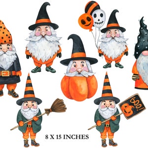 Watercolor Halloween Gnomes Clipart: Halloween Pumpkins, Cat, Balloons ...