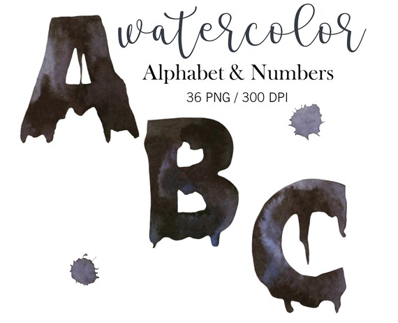 Watercolor Black Alphabet Clipart Alphabet PNG Black | Etsy