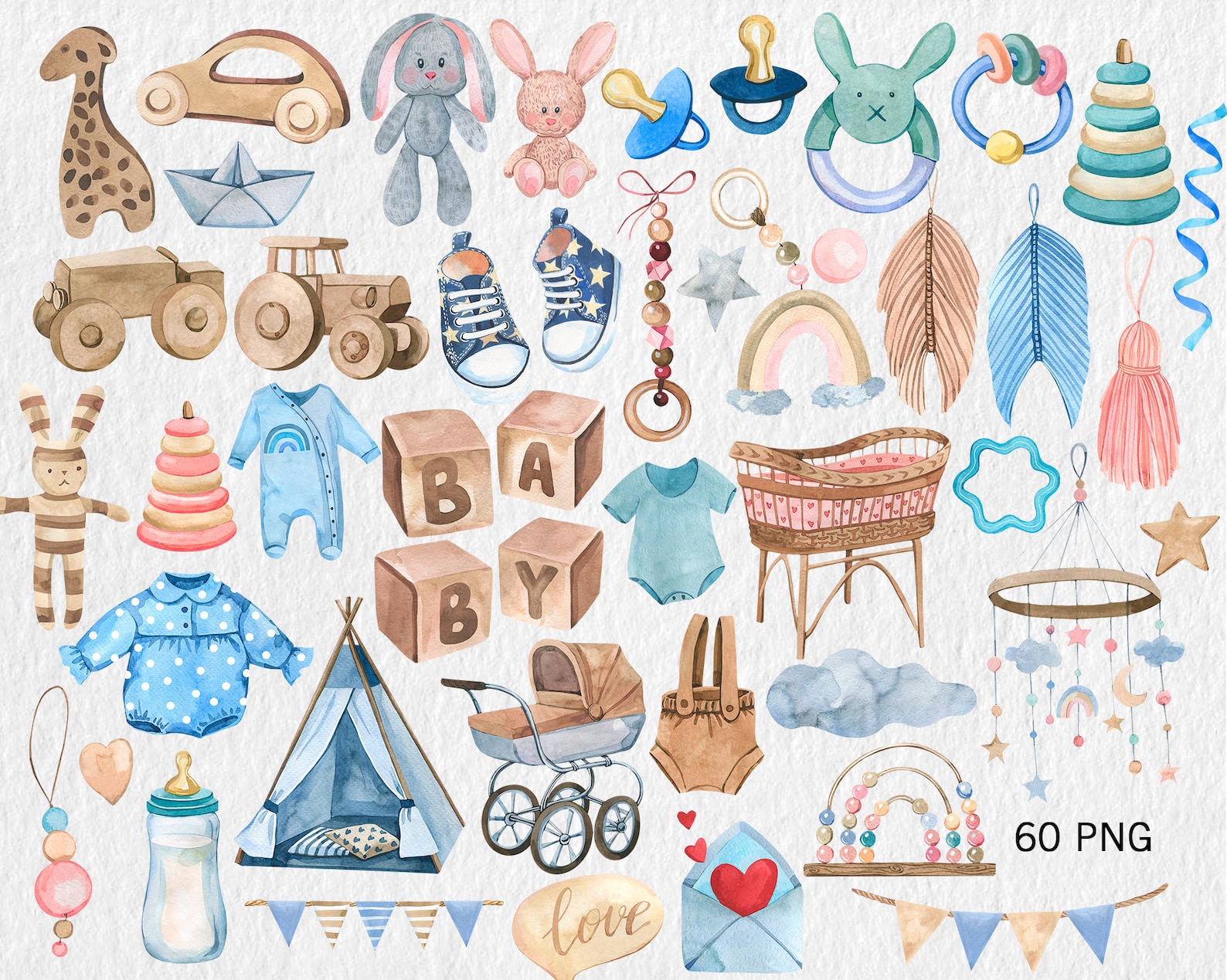 Watercolor Baby Boy Clipart, Baby Shower Clipart, Nursery Decor, 1st ...