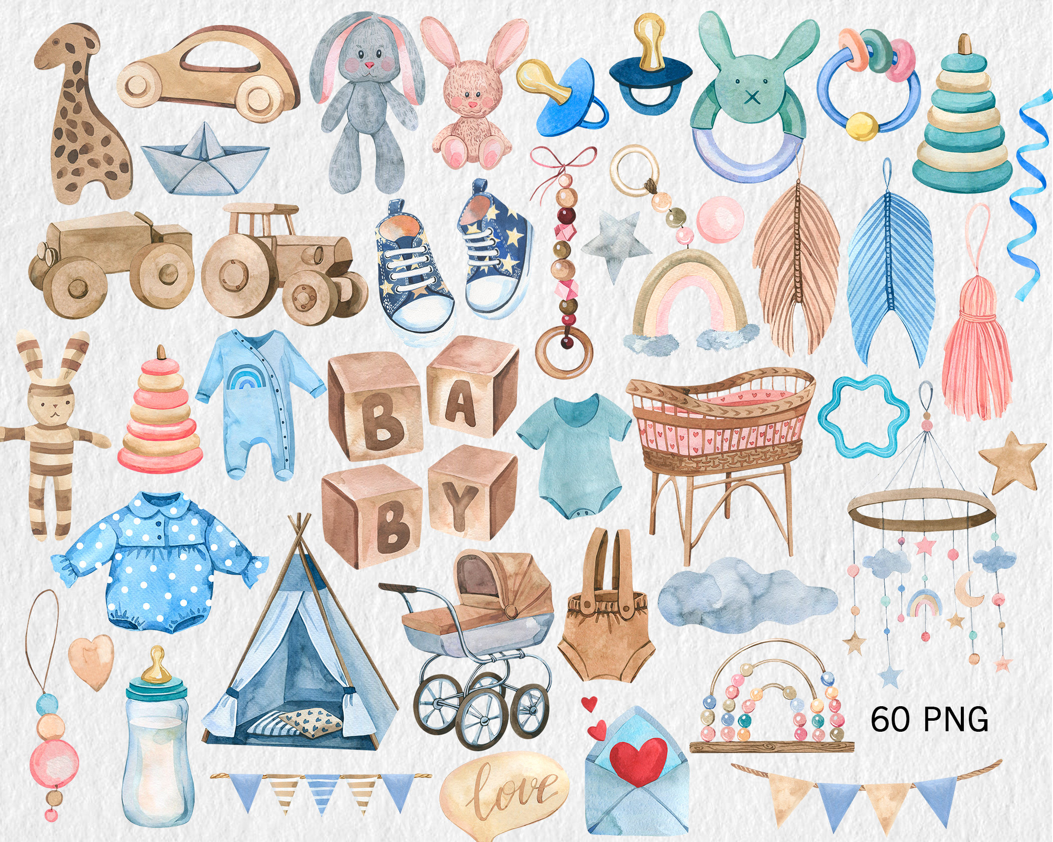 Watercolor Baby Boy Clipart, Baby Shower Clipart, Nursery Decor, 1st ...