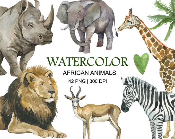 Watercolor Wild Cats Clipart, Animals Clipart, Nursery Decor, PNG, Lion ...
