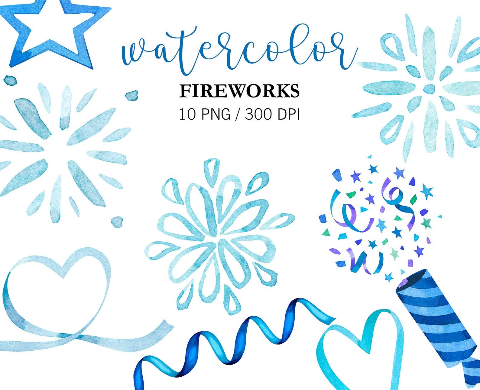 Watercolor Birthday Party Clipart, BIG SET, Birthday Blue Decor ...