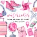 Watercolor Pink Travel Clipart: Summer Vacation PNG (digital Download ...