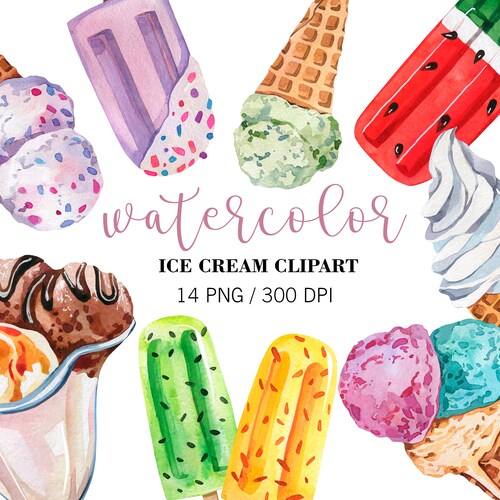 Watercolor Ice Cream Clipart Summer Clipart Summer Treats - Etsy