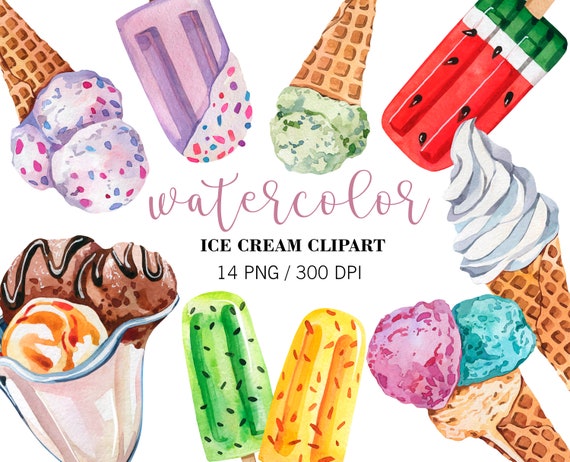 Watercolor Ice Cream Clipart Summer Clipart Summer Treats - Etsy